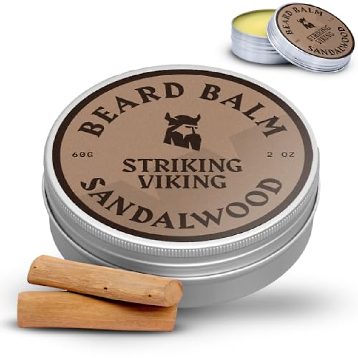 Striking Viking Beard Balm for Men - Leave-in Beard Conditioner & Styling Butter with Natural Argan & Jojoba Oils - Strengthens & Softens - Sandalwood, 2 Ounce (Pack of 1)