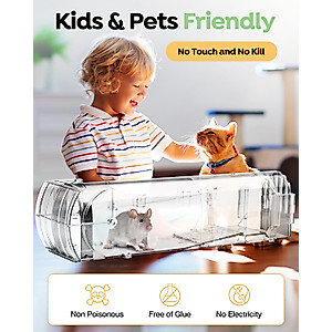 Humane Mouse Trap Indoor for Home-12.6 inches Enlarged Chipmunk Traps Live Mouse Trap Reusable Live Rat Traps Humane Rat Trap That Work 2PCS