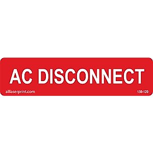 PV Solar Label Pack- AC Disconnect Label- 16 x Pack - 4’’ X 1’’