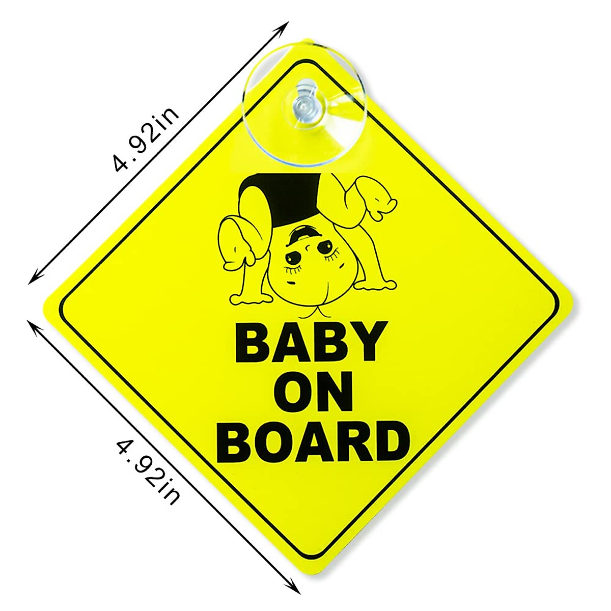 2Pcs Baby on Board Sticker Sign for Cars Bright Yellow Baby On Board Warning Signs with Suction Cups for Car Window Waterproof Sunproof Durable and Strong Safety Warning Car Sticker Signs 5"x5"