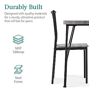 Best Choice Products 3-Piece Dining Set Modern Dining Table Set, Metal and Wood Square Dining Table for Kitchen, Dining Room, Dinette, Breakfast Nook w/ 2 Chairs - Gray
