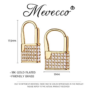 MEVECCO Lock Earrings Padlock Huggie Hoop Earrings 18K Gold Plated Dainty Micro Pave CZ Lock Dangle Charm Mini Lovers Padlock Earrings Minimalist Stacking Hoop Earrings