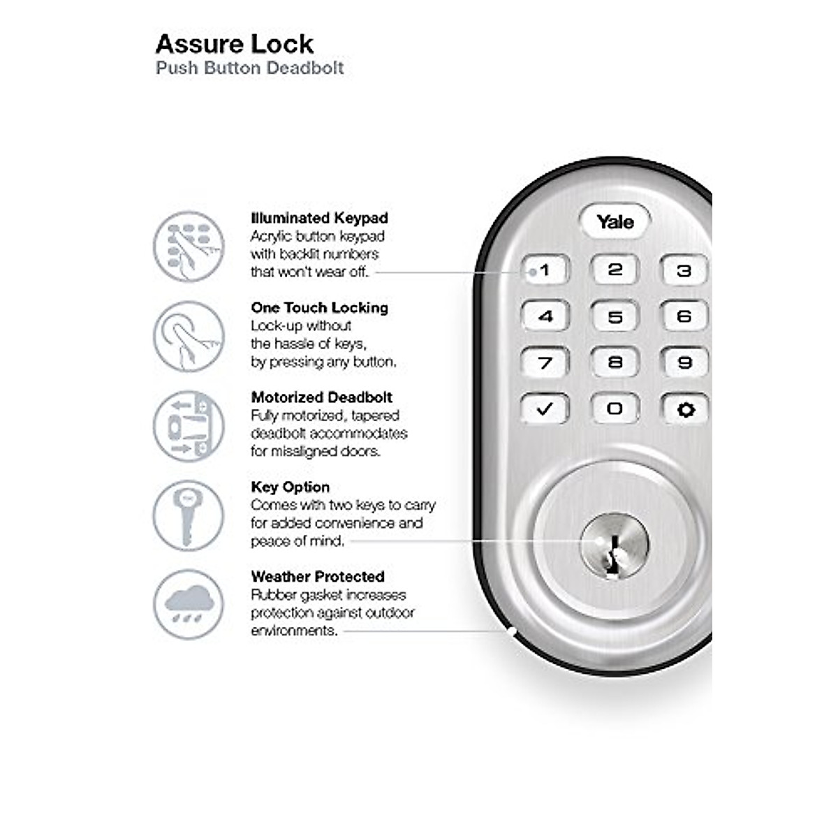 Yale Assure Lock with Z-Wave, Satin Nickel Smart Keypad Deadbolt Lock Works with Ring Alarm, Samsung SmartThings, (Hub Required, Sold Separately), ‎YRD216-ZW2-619