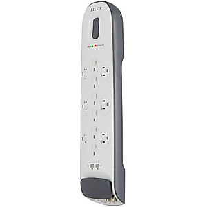 Belkin Power Strip Surge Protector - 12 AC Multiple Outlets, Ethernet & Cable Protection - 8 ft Long Extension Cord for Home, Office, Travel, Computer Desktop & Charging Brick - 4000 Joules, White