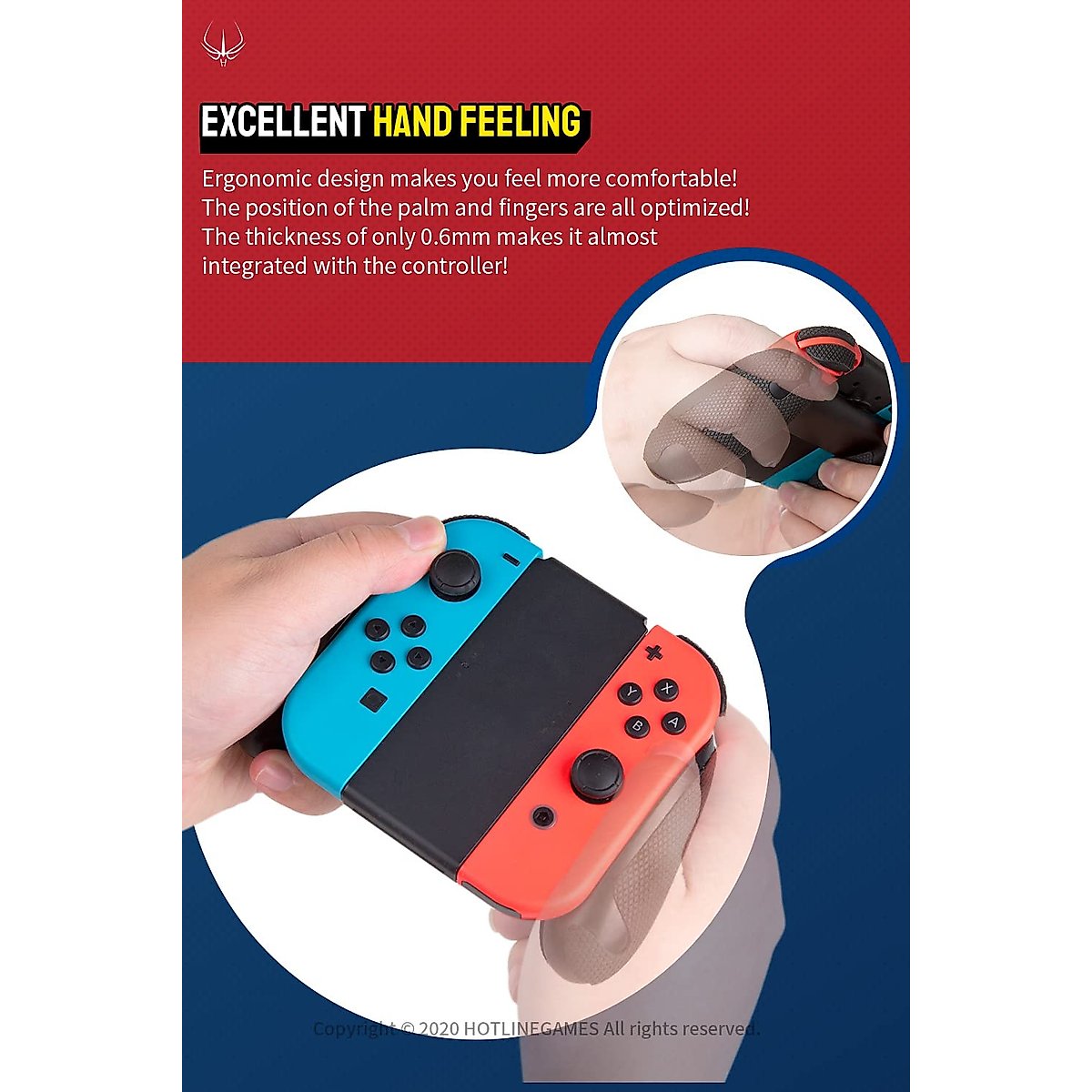 HOTLINEGAMES 2.0 Plus Controller Grip Compatible With Nintendo Switch Joy-Con Grips Tape, Anti-Slip, Sweat-Absorbent, Easy to Apply (Handle Grips+Buttons+Triggers (12PCS))