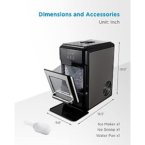 Watoor Countertop Chewable Nugget Ice Maker Auto Self-Cleaning with a Ice Scoop 44lbs Per Day