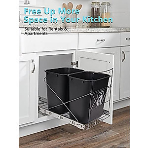 Double 35-Quart Pull-Out Trash Can Under Cabinet, Sliding Cabinet Trash Can Pull Out Kit for 18-Inch Wide Cabinets, Slide-Out Dual Trash Can Rack for Kitchen Cabinets, Garbage Can Not Included