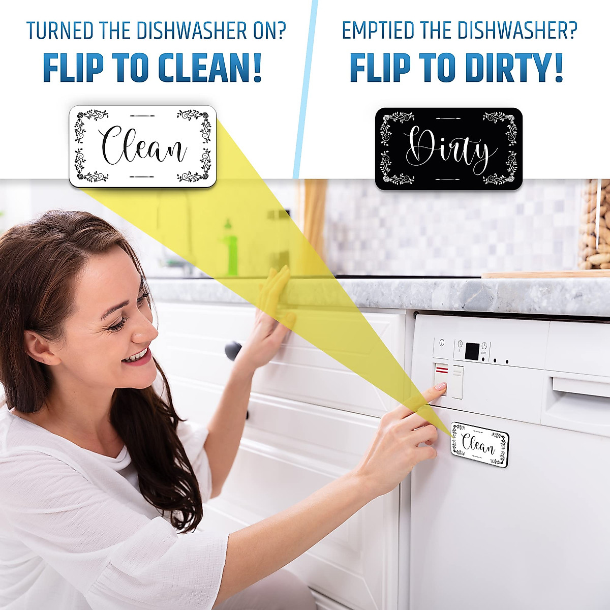 HMmagnets Dishwasher Magnet Clean Dirty Sign That Will Never Fall - Magnetic Dirty/Clean Indicator | Thicker & Stronger (Upgraded Magnets) | Doesn’t Peel | 4.5 * 2.5 Inches - Modern Decorative