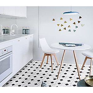 CiCiwind Peel and Stick Floor Tiles 12 PCS-12" x 12" Self Adhesive Black & White Marble Lattic Pattern Floor Tiles for Bathrooms，Kitchen，Living Room，Dining Room