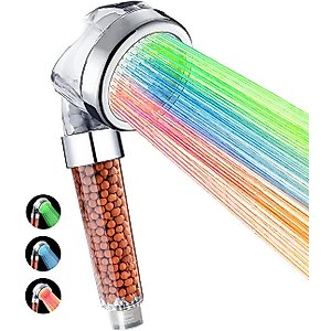 LED Shower Head, Shower Heads High Pressure, Filtered Shower Head with Handheld, 3 Water Temperature-Controlled Water Saving Shower Head, Shower Head for Hard Water Color Changing, for Dry Skin & Hair