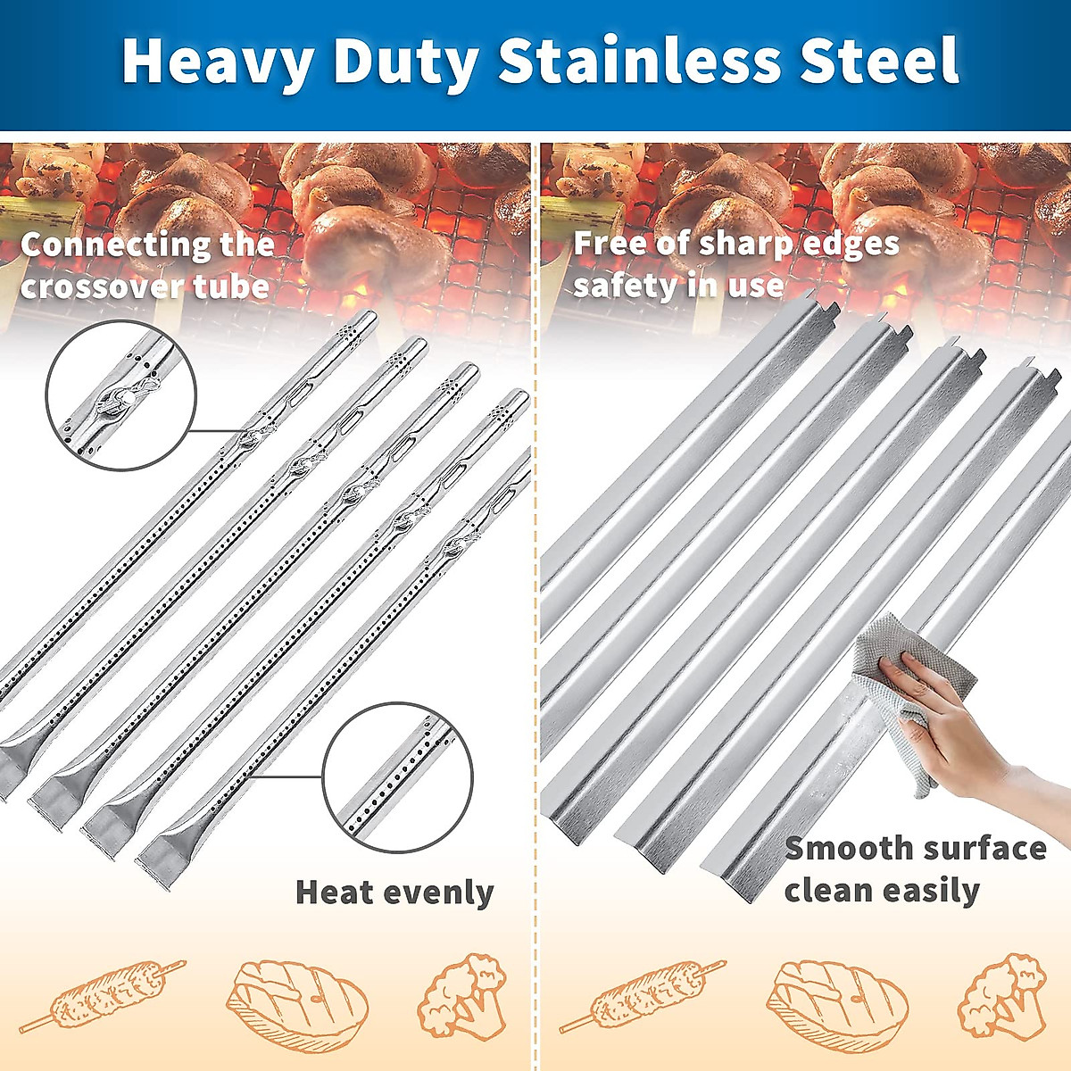 Uniflasy Grill Parts for Charbroil Performance 5 Burner 463448021 463450022 463451022, 4 Burner 463365021 463352521, Charbroil Grill Replacement Parts Include Heat Plate,Burner, Igniter,Crossover Tube