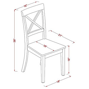 East West Furniture Boston Dining Room Cross Back Solid Wood Seat Chairs, Set of 2, Linen White