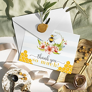 Paper Clever Party Bee Thank You Cards with Envelopes for Baby Shower, Gender Reveal, Wedding, Everyday Occasions, Rustic Bumblebee and Floral Stationery Simple Folded Note Set, 25 Pack