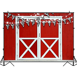 Avezano Farm Party Decorations Farm Barn Door Backdrop Farm Animals Theme Birthday Party Banner Rustic Farm Photography Props Photo Background Baby Shower Party Supplies (Red, 7x5ft)