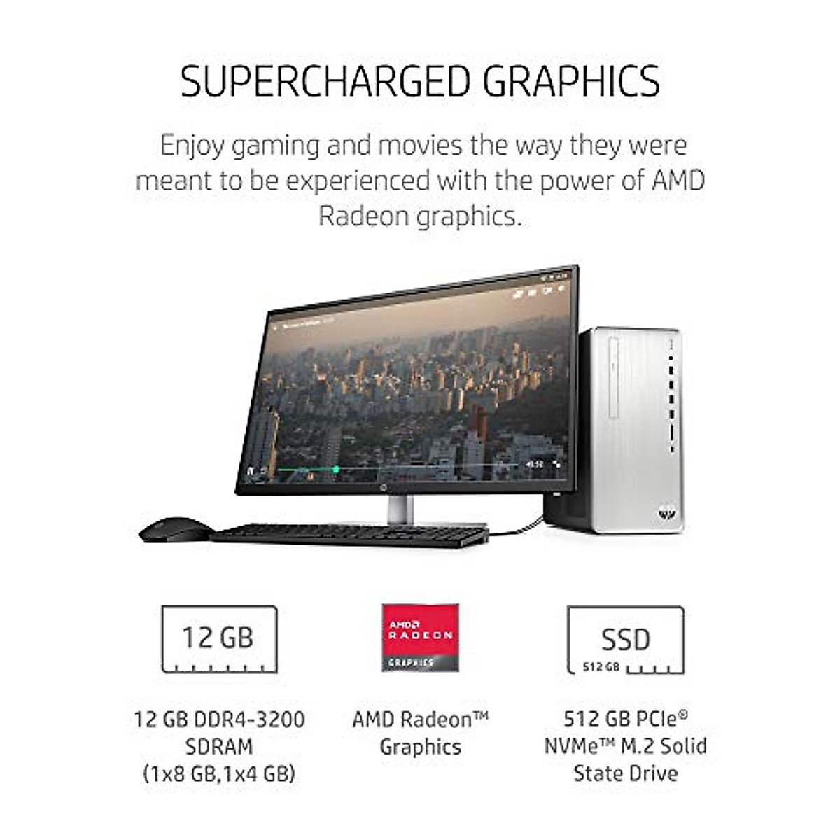 HP Pavilion Desktop PC, AMD Ryzen 5 4600G Processor 6-core with Radeon Graphics, 12 GB DDR4-3200 SDRAM, 512 GB HD - Windows 10 Home, Multi-Display Capable, 5.1 Surround Sound (TP01-1140)