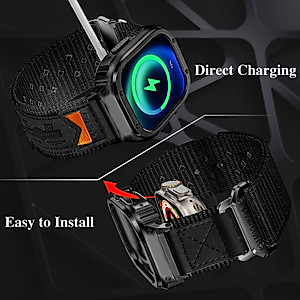 SUPLINK Stainless Steel Case and Nylon Bands Compatible with Apple Ultra 1/2 Watch Band 49mm for Men,Rugged Metal Cover Bumper Sport Strap for iWatch Series Ultra 2/Ultra 1 SE 9 8 7 6 5 4 3 2 1 Black