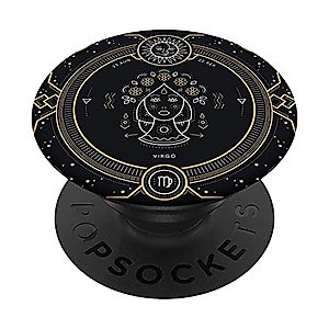 Virgo Zodiac Sign - Black and Gold Phone Accessory PopSockets Swappable PopGrip