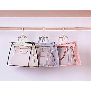 Vercord Clear PVC Handbag Dust-Free Cover Moistureproof Purse Storage Bag Organizer with Handle Zipper Space-Save Holder for Closet Beige XXL