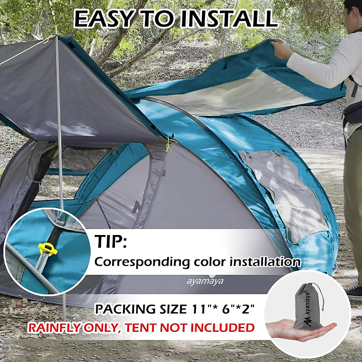 Transparent Tent Tarp Replacement for Ayamaya 4 Person Pop up Tent,Clear Part of Camping Rain Tarp Over Tent 3.7 * 3.4ft,Wide Field of View in Rainy Days/Moonlit Night/Stargazing/Beach/Camping