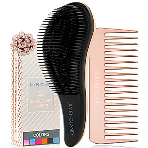 Lily England Detangler Brush & Hair Comb Set - Lightweight Hair Brush & Wide Tooth Comb for Women & Kids - Smooth Detangling Brush & Comb for Curly Hair, Straight, Dry, Fine, & Thick Hair, Rose Gold