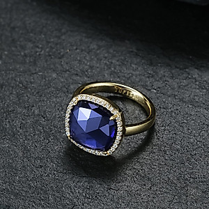 Jupiter Natural Sapphire Gemstone Ring - 14k Gold Plated Genuine Gemstone Women Ring, 0.47"/12mm Natural Birthstone Rings Jewelry Gifts for Valentine's Day, Mother's Day, Birthday Jewelry Gifts