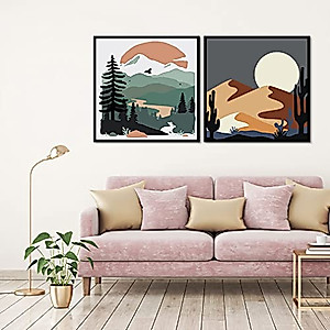 2 Pack Frame Paint by Number for Kids Mountain Sun– Kids Paint Set DIY Paint by Numbers for Kids Beginners Ages 4-8 |Easy Acrylic Watercolor Paint Numbers Oil Painting Kits for Kids (with Frame)