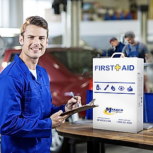 MFASCO Commercial First Aid Kit - Large 520 Piece, Metal First Aid Box for Businesses, Wall Mount First Aid Cabinet with 4 Shelf Refill, 2021 ANSI/OSHA Compliant, Ideal for Office Use - No Medications