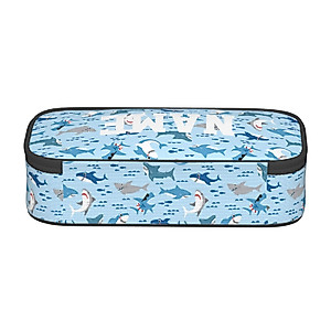 VANCIPO Blue Shark Custom Pencil Case Cute Personalized Pencil Case Cute Customize Large Pencil Pouch with Name Gifts for Men Women