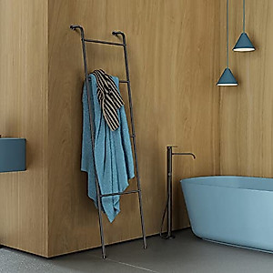 Blanket Ladder Decorative Towel Rack Holder for Bathroom, Wall Leaning Metal Drying Quilt Stand for Living Room Bedroom Farmhouse Home Decor, Gift for Women Mom Mother Her Wife - Black