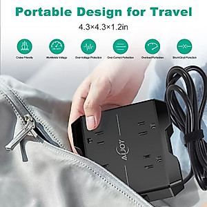 AiJoy Power Strip with USB C, 4 Outlets 4 USB Ports (20W-USB C) Desktop Charging Station, Flat Plug Power Strip, 5ft Extension Cord, Non Surge Protector for Travel, Cruise Ship