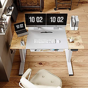 BANTI Height Adjustable Electric Standing Desk, 55 x 24 Inches Stand Up Desk with Pencil Holder, Sit Stand Desk with Light Rustic and White Top and White Frame, (B-SDE-55LW-S)
