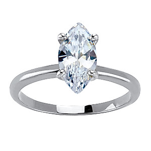 PalmBeach Jewelry 18k Gold-Plated or Silvertone Marquise Cut Cubic Zirconia Solitaire Engagement Ring, 2 TCW CZ Size 8