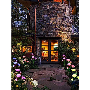 Decorman Solar Garden Rose Lights, 2 Pack Realistic Solar Outdoor Flower Lights Waterproof LED Stake Landscape Decorative Lights with 10 Roses for Garden, Lawn, Yard, Pathway, Backyard (Light Pink)