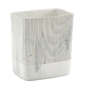 Polytree Bathroom Trash Can 1.8 Gallon(7 Liter) Small Kitchen Garbage Can,Decor Wastebasket for Bedroom Office,Resin Marble White