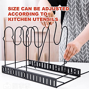 Pot cover frame, Pots and Pans Organizer，pot storage frame, retractable kitchen shelf, adjustable spacing, versatile tabletop for various pots and pans, perforated free sitting pot cover frame