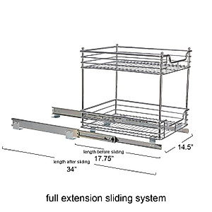 Household Essentials Glidez Multipurpose Chrome-Plated Steel Pull-Out/Slide-Out Storage Organizer for Under Cabinet Use - 2-Tier Design - Fits Standard Size Cabinet or Shelf, Chrome