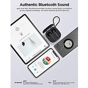 omthing True Wireless Earbuds, TWS Bluetooth 5.0 Headphones Stereo Sound Earphones, 4 ENC Mic, 25H Playtime Wireless Earbuds Sweatproof Sports Earphone, Suitable for Exercise/Driving/Home Office