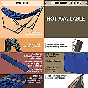 Tranquillo Adjustable Hammock Stand, Collapsible Camping Hammock and Stand, 550 lbs Capacity Steel Double Hammock Stand for 2 Persons, Premium Pre-Assembled Stand for Indoor Outdoor, Anti-flip, Aegean
