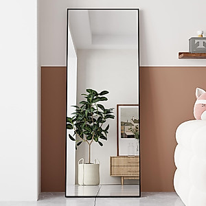 LFT HUIMEI2Y Full Length Mirror, 63"x18" Black Full Body Tempered Mirror with Aluminum Frame, Standing Hanging and Against The Wall, for Bedroom, Living Room, Dressing