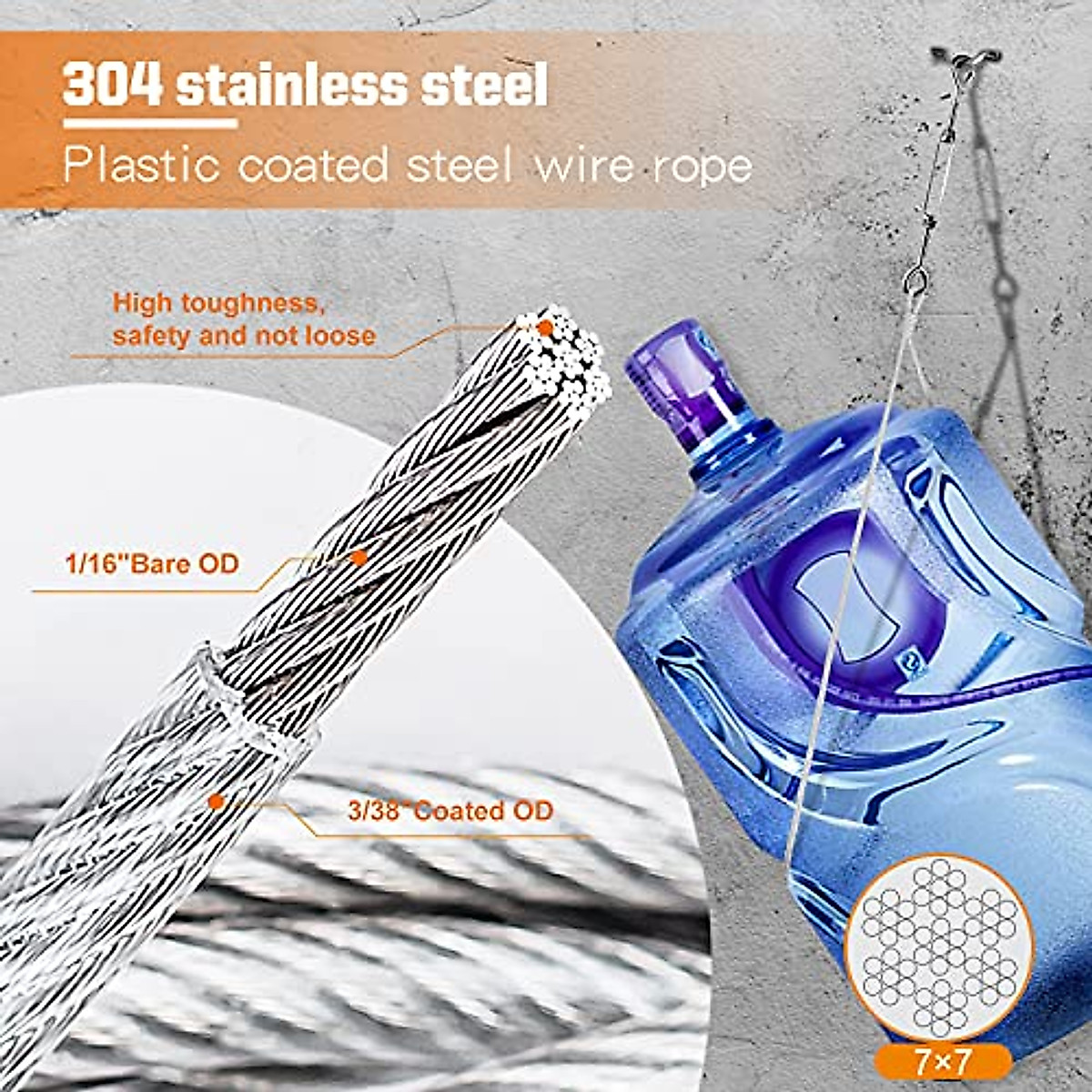 Ruesious Outdoor String Light Hanging 262FT Wire Rope Wire Guide Wire for Outdoor String Lights Kit Heavy Duty Globe String Garden Wire for Climbing Plants Hooks for Indoor and Outdoor Lights