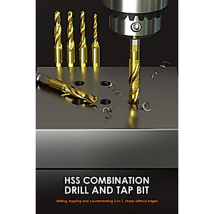 Luckyway 7-Piece Combination Drill and Tap Bits with Quick-Change Adapter, 3-in-1 Titanium Coated Screw Tapping Bit Tool for Drilling, Tapping, Countersinking