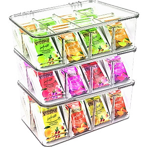 Utopia Home Set of 11 Organizers-8 Pantry Organizers (4 Large & 4 Small Drawers) & 3 Stackable Tea Bag Organizer Box with Clear Top Lids - Plastic Storage Racks for Freezers, Kitchen and Cabinets