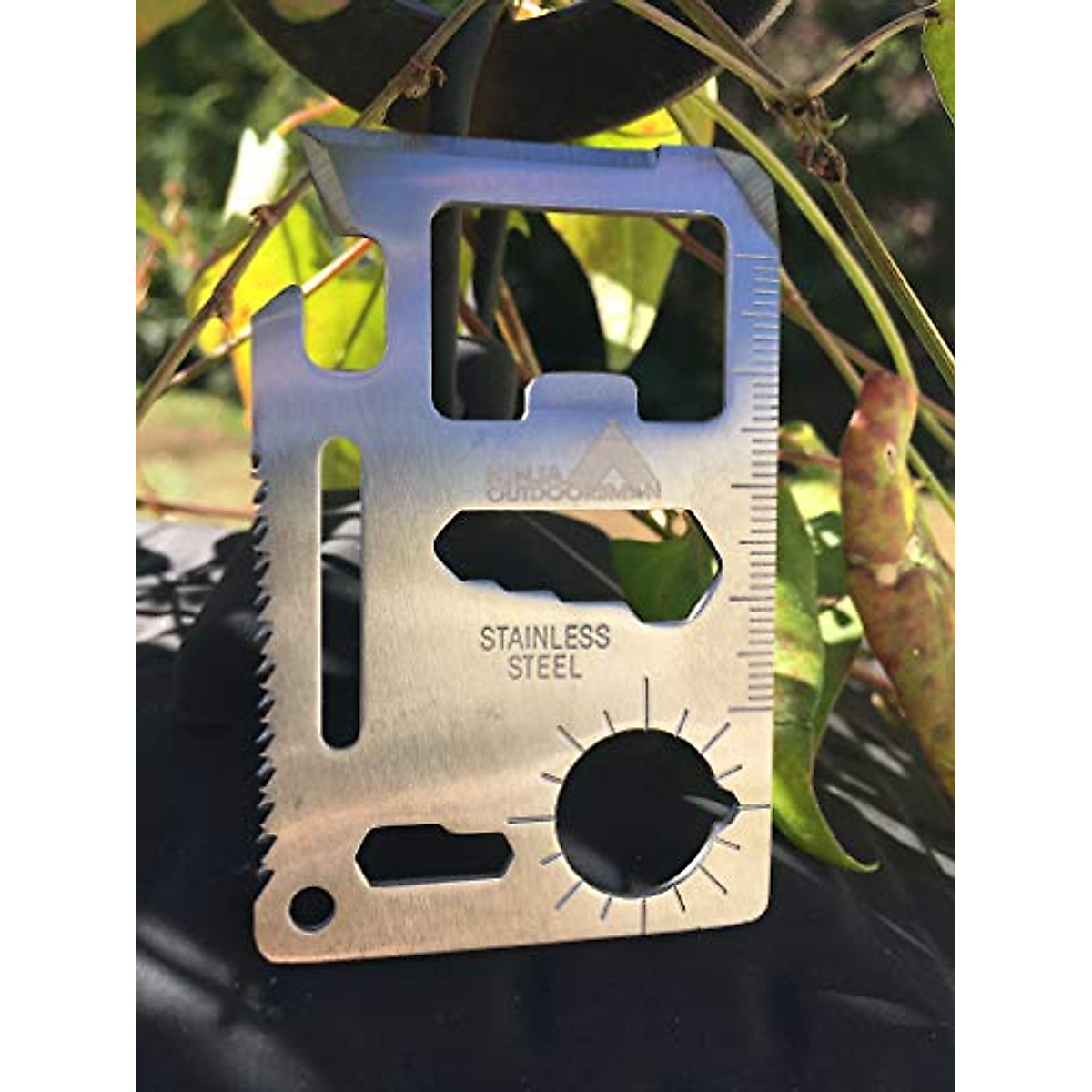 (5-Pack, Silver) Ninja Outdoorsman 11 in 1 Stainless Steel Credit Card Pocket Sized Survival Multi Functional Tool - Stocking Stuffers, Christmas Gifts Under 10 Dollars