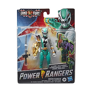 Power Rangers Dino Fury Green Ranger with Sprint Sleeve 6-Inch Action Figure Toy with Dino Fury Key, Chromafury Saber Accessory, Ages 4 and Up