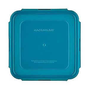 Rachael Ray Leak-Proof Nestable Container Food Storage Bin Set, 10-Piece Square, Teal Lid