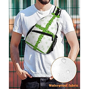 Gsypo Sling Backpack, St patrick's Day Four-leaf Clover Border Waterproof Lightweight Small Sling Bag, Travel Chest Bag Crossbody Shoulder Bag Hiking Daypack for Women Men