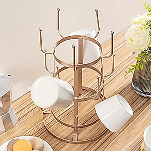 MyGift Rose Gold-Tone Iron Metal Coffee Mug Holder Stand with 15 Hooks, Coffee Mug Tree Rack, Drinking Cup Glass or Bottle Drying Rack Countertop Stand