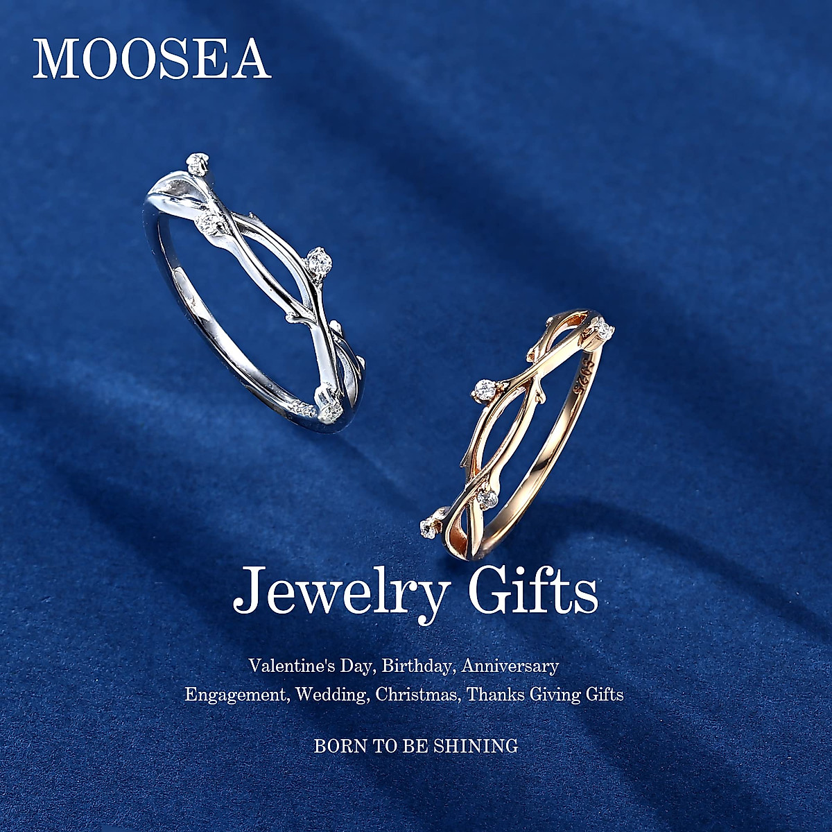 MOOSEA Twig Moissanite Stackable Band for Women, D Color VVS1 Clarity Lab Created Diamond Wedding Band 14K Yellow Gold Vermeil Art Deco Branch Moissanite Band for Women Jewelry Gifts