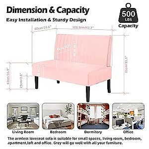 STHOUYN 43" W Mini Small Comfy Couch Armless Loveseat Sofa for Bedroom with USB Port, Velvet Pink Small Couches for Small Spaces Living Room, Apartment Office Dorm (Pink)