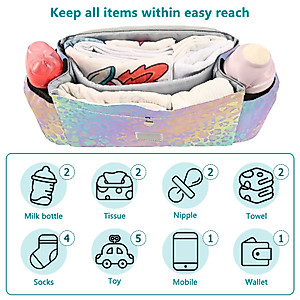 BOENLE Rainbow Leopard Universal Baby Stroller Organizer with Two Insulated Cup Holders Detachable Zipper Bag,Large Capacity for Baby Accessories